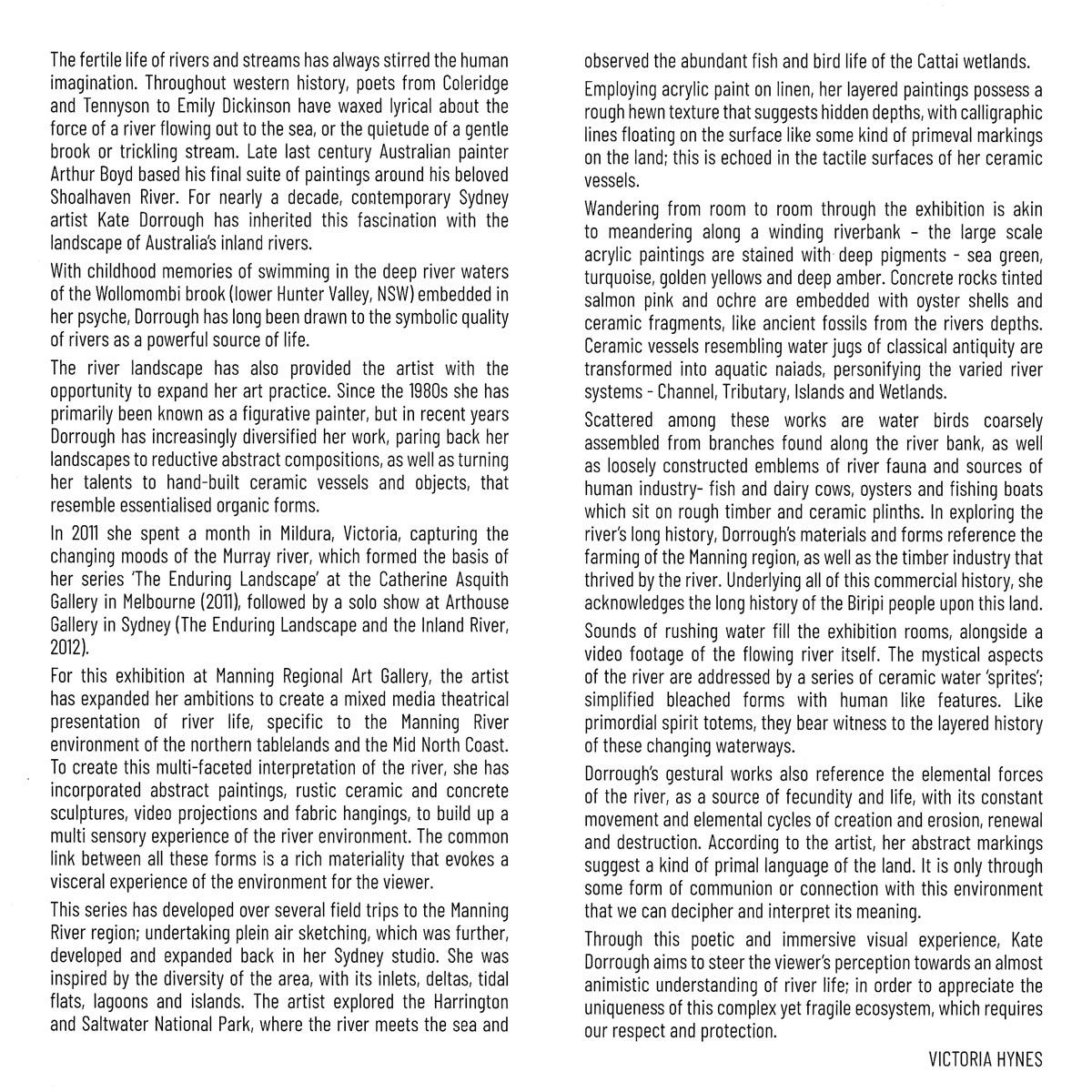 Arts Writer Victoria Hynes | Kate Dorrough Catalogue
