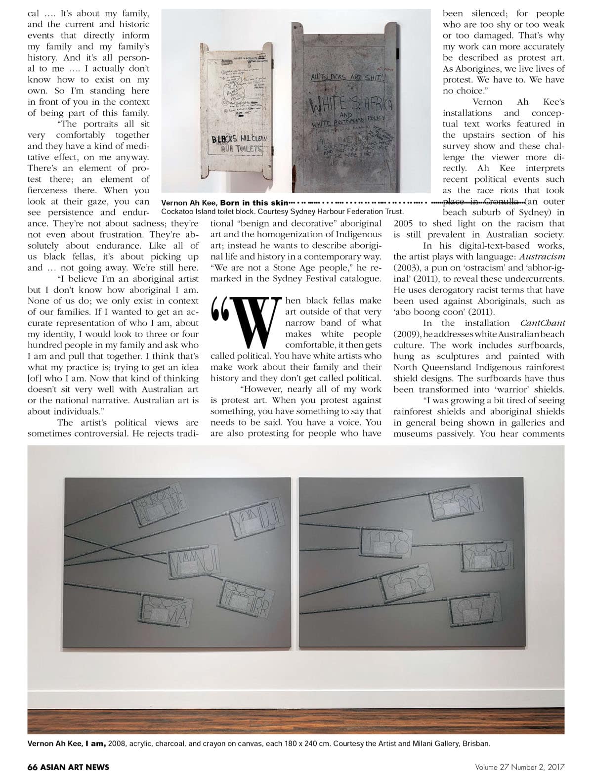 Arts Writer Victoria Hynes | Vernon Ah Kee - ‘Asian Art News’